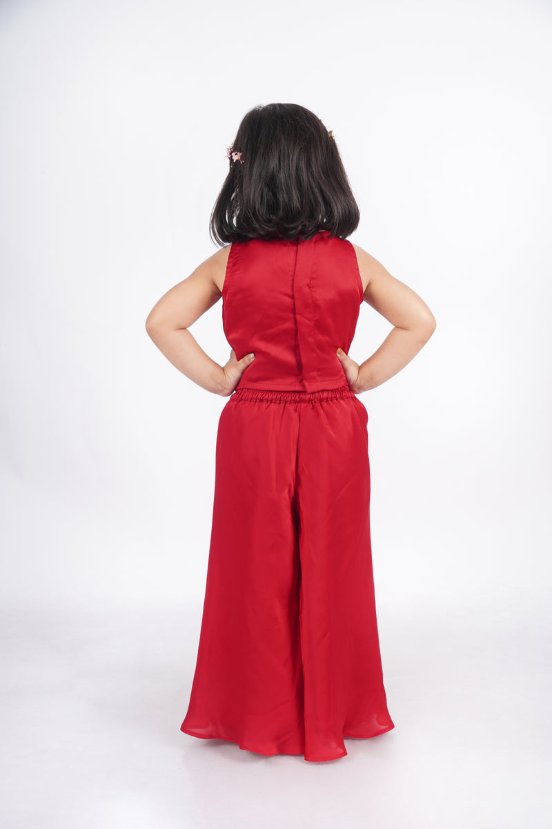 Red embroidery crop top with flared bottom– My Store